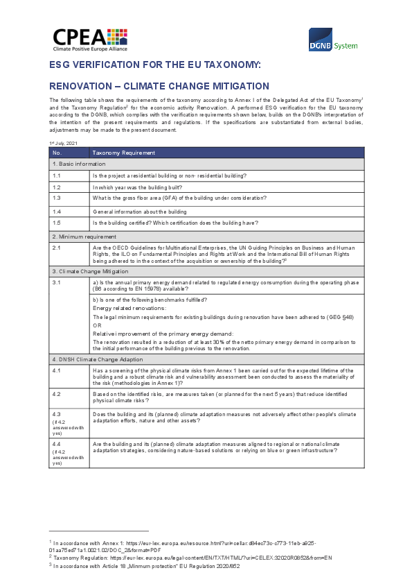 ESG Verification for the EU Taxonomy | DGNB ESG Verification for the EU Taxonomy | DGNB